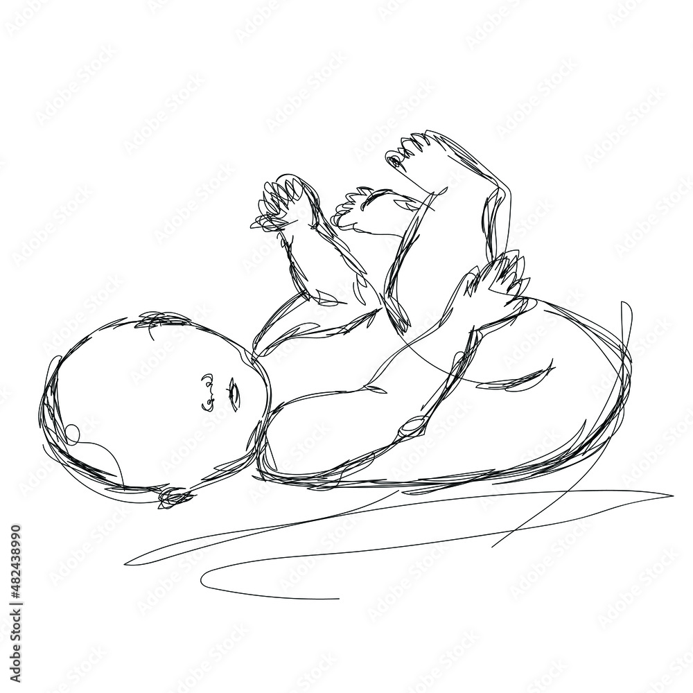 Vector illustration of a newborn. Handdrawing of a baby, an infant ...
