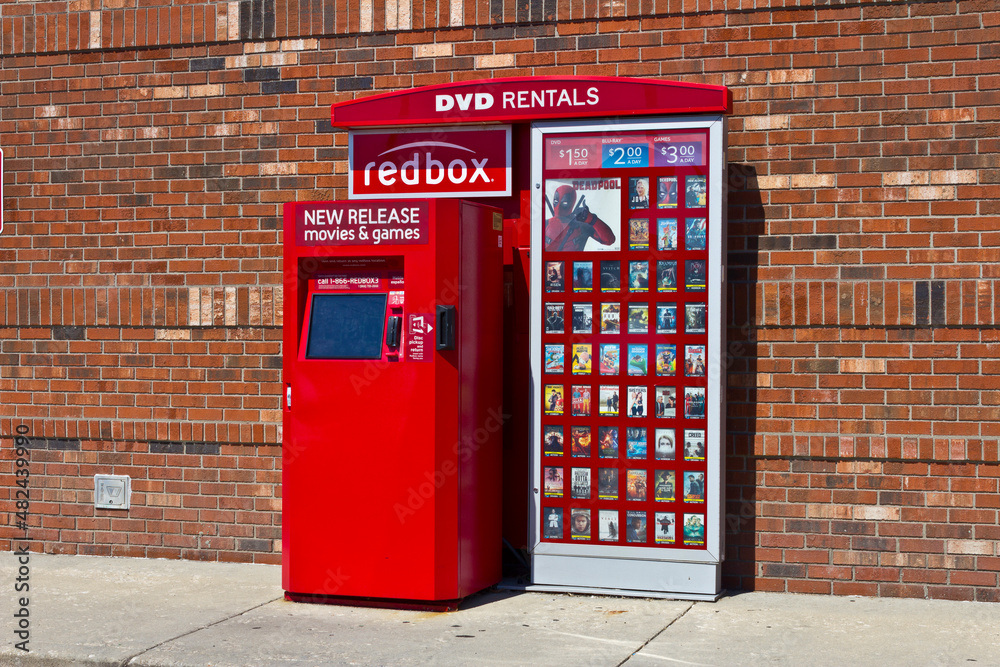 RedBox retail kiosk. RedBox rents DVDs, Blu-Ray and Video Game discs ...