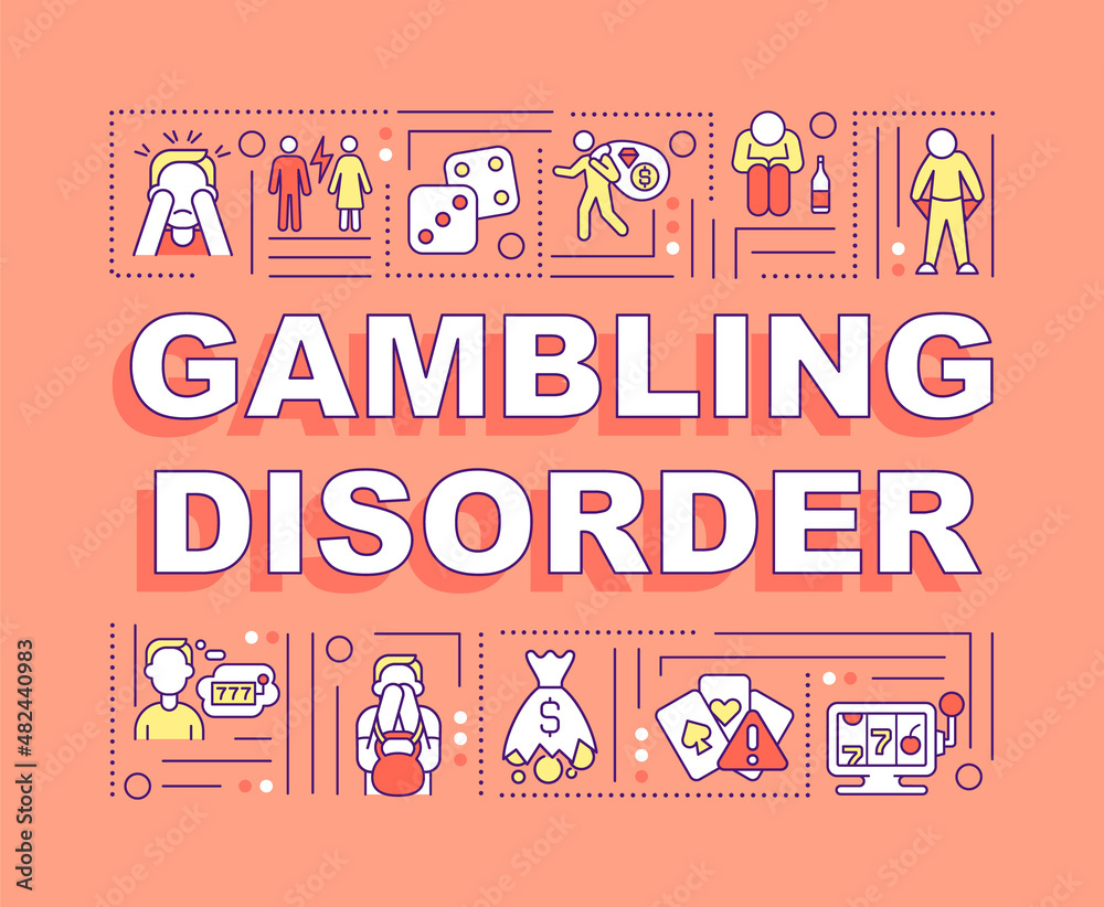 Gambling disorder word concepts orange banner. Compulsive playing ...