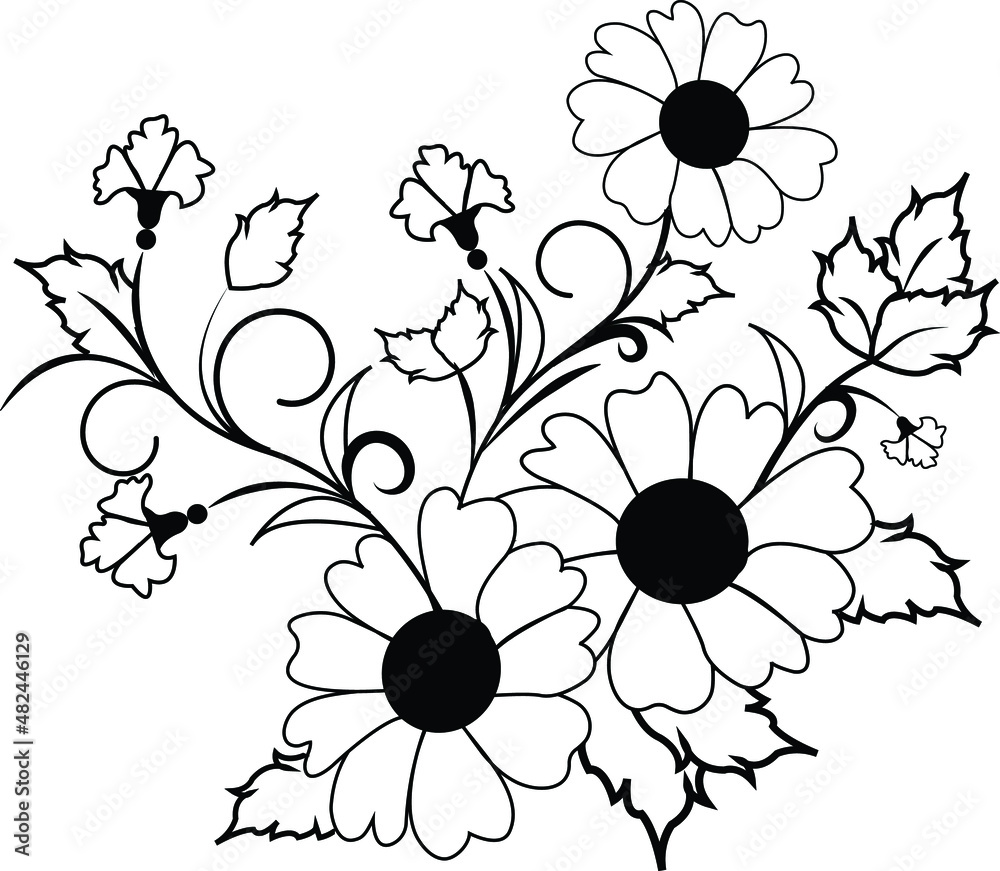 Flower wreath. Flower Border. Outline drawing. Line vector illustration ...