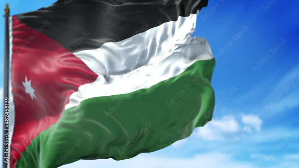 Jordan flag is waving slow motion in full screen. Loopable 4K ...