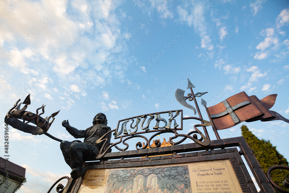 Mini sculpture of tower trumpeter near Lubart's castle in Lutsk ...
