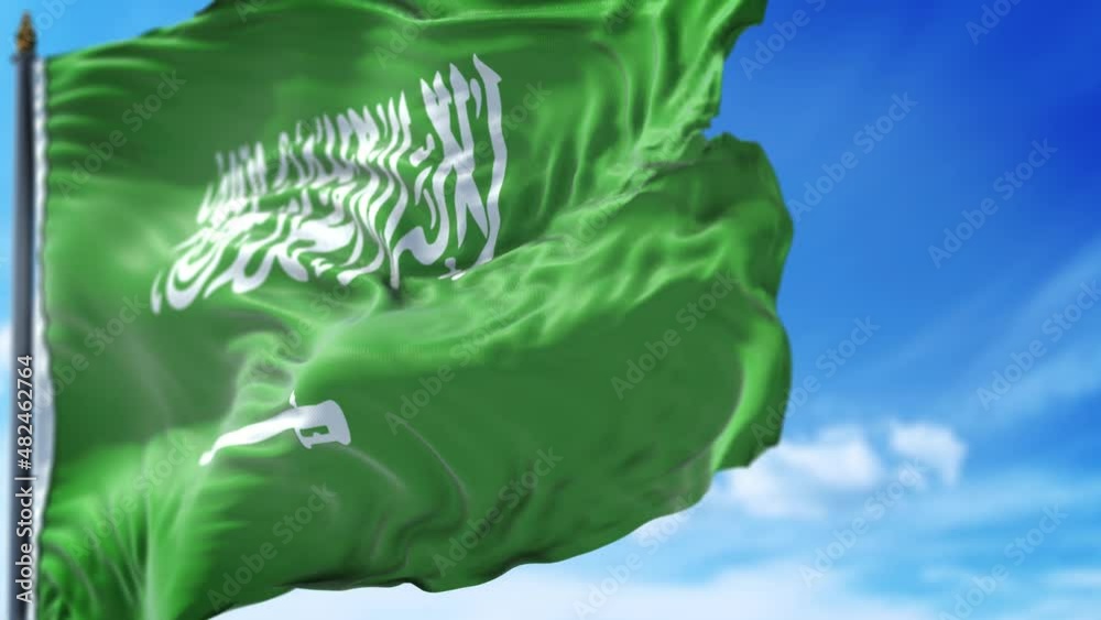 Saudi Arabian flag is waving slow motion in full screen. Loopable 4K ...
