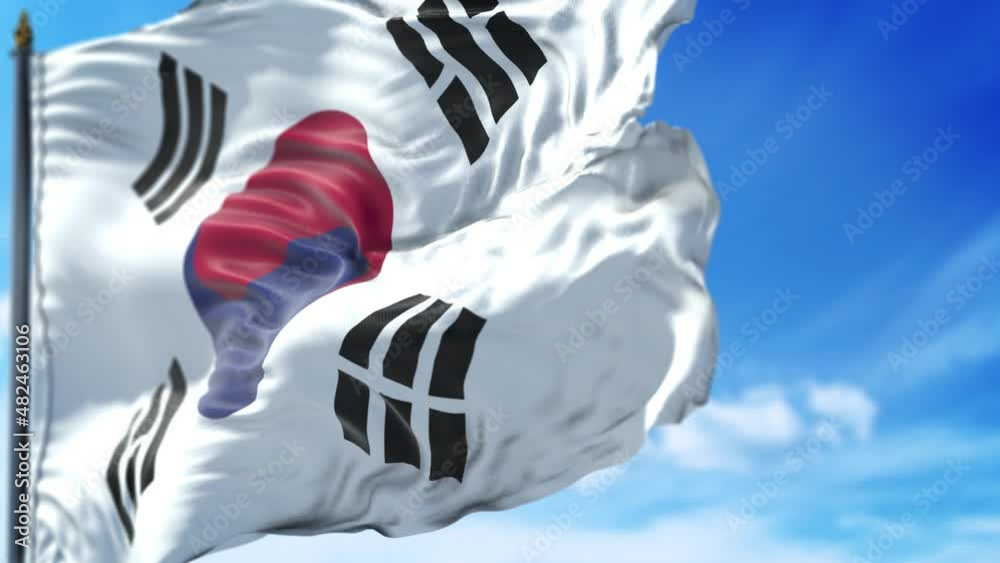 South Korean flag is waving slow motion in full screen. Loopable 4K ...
