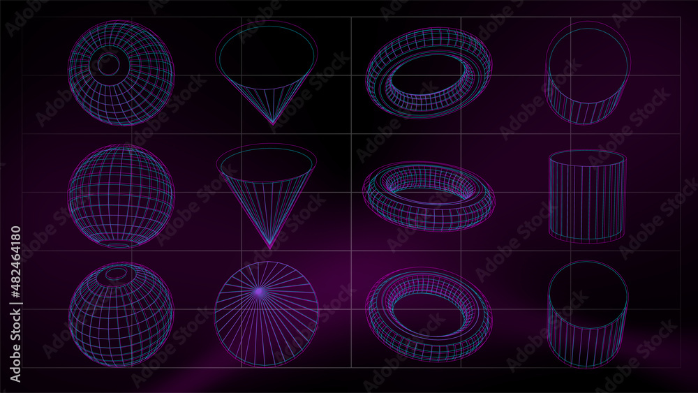 Vector elements set of universal retrofuturism style shapes in ...