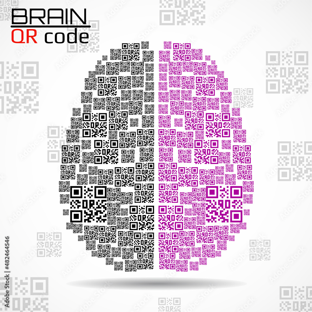 QR code brain. Silhouette human brain with qr code. Technology concept ...