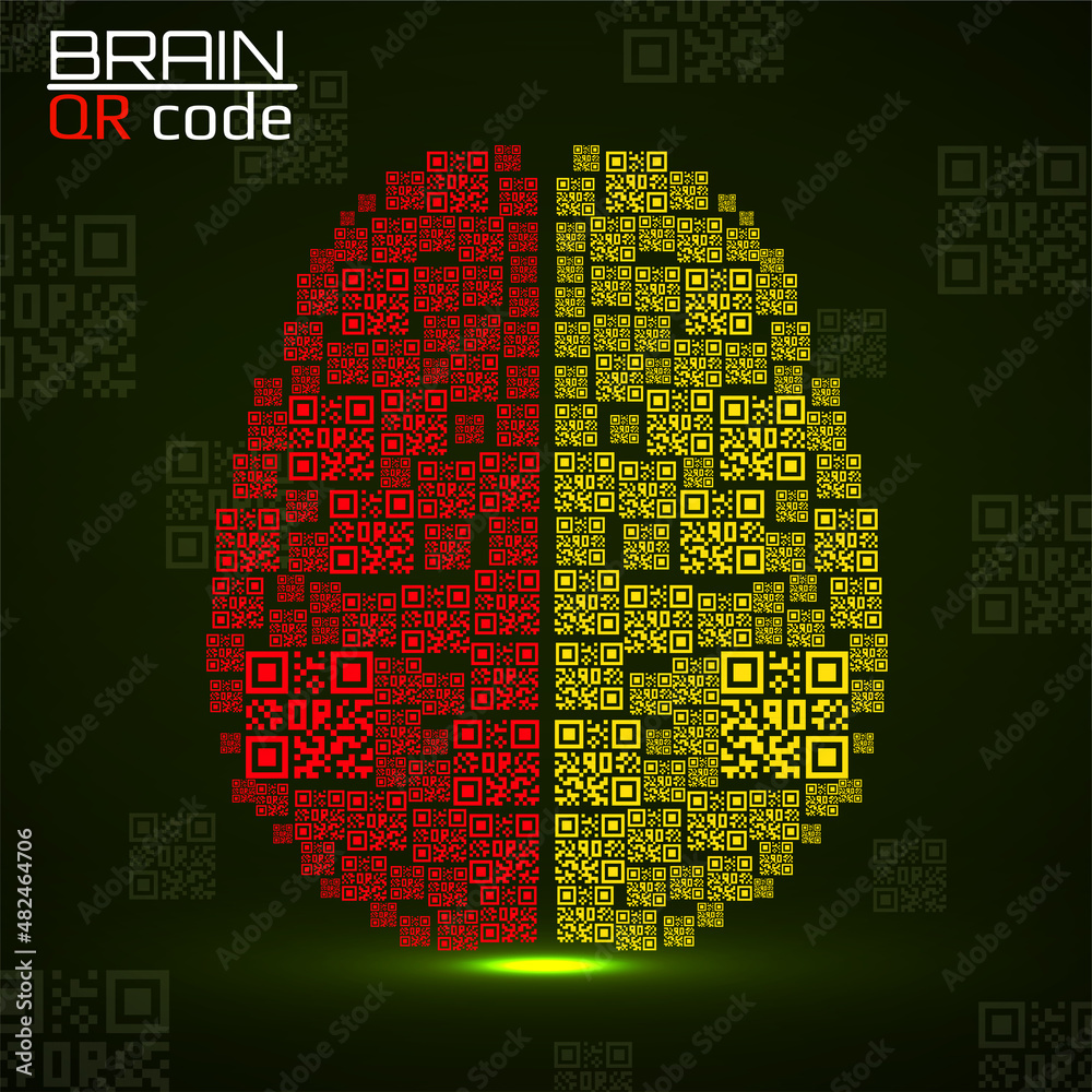 QR code brain. Silhouette human brain with qr code. Technology concept ...