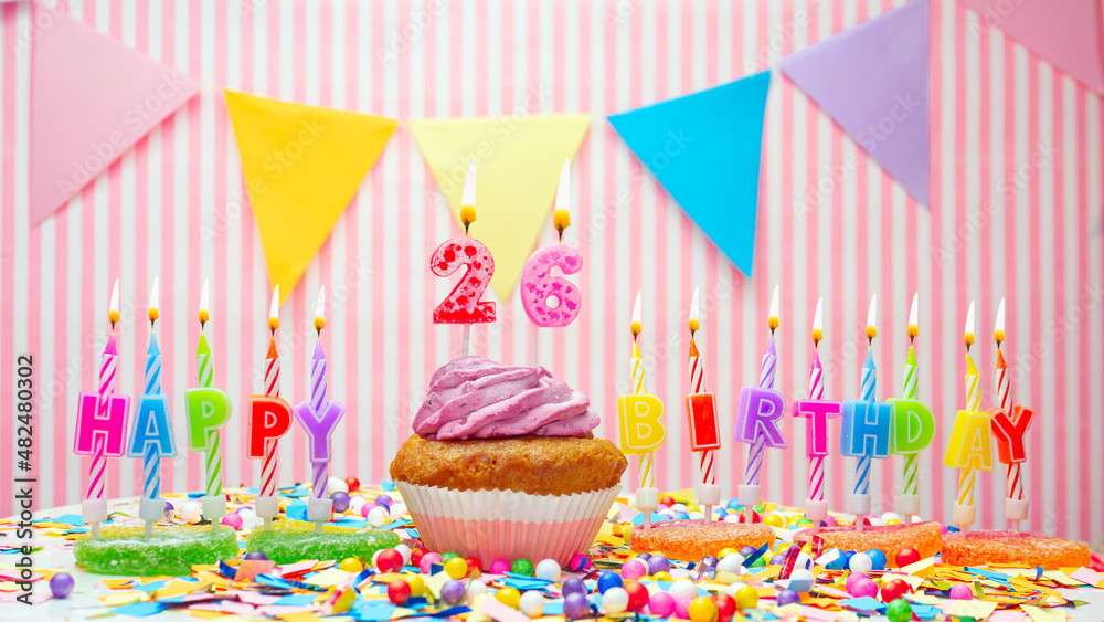 Happy birthday number 26. On a pink background, congratulations on the ...