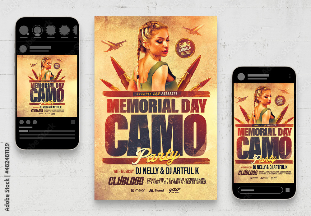 Memorial Veterans Day Army Camo Flyer Stock Template | Adobe Stock