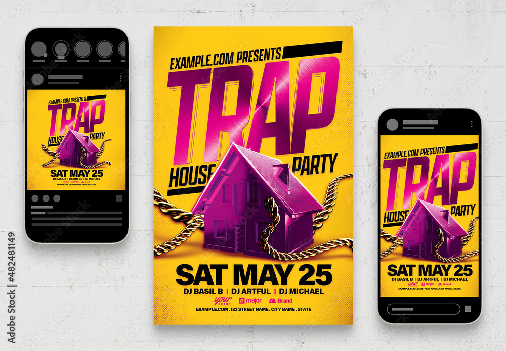 Trap House Hip Hop Party Flyer Stock Template | Adobe Stock