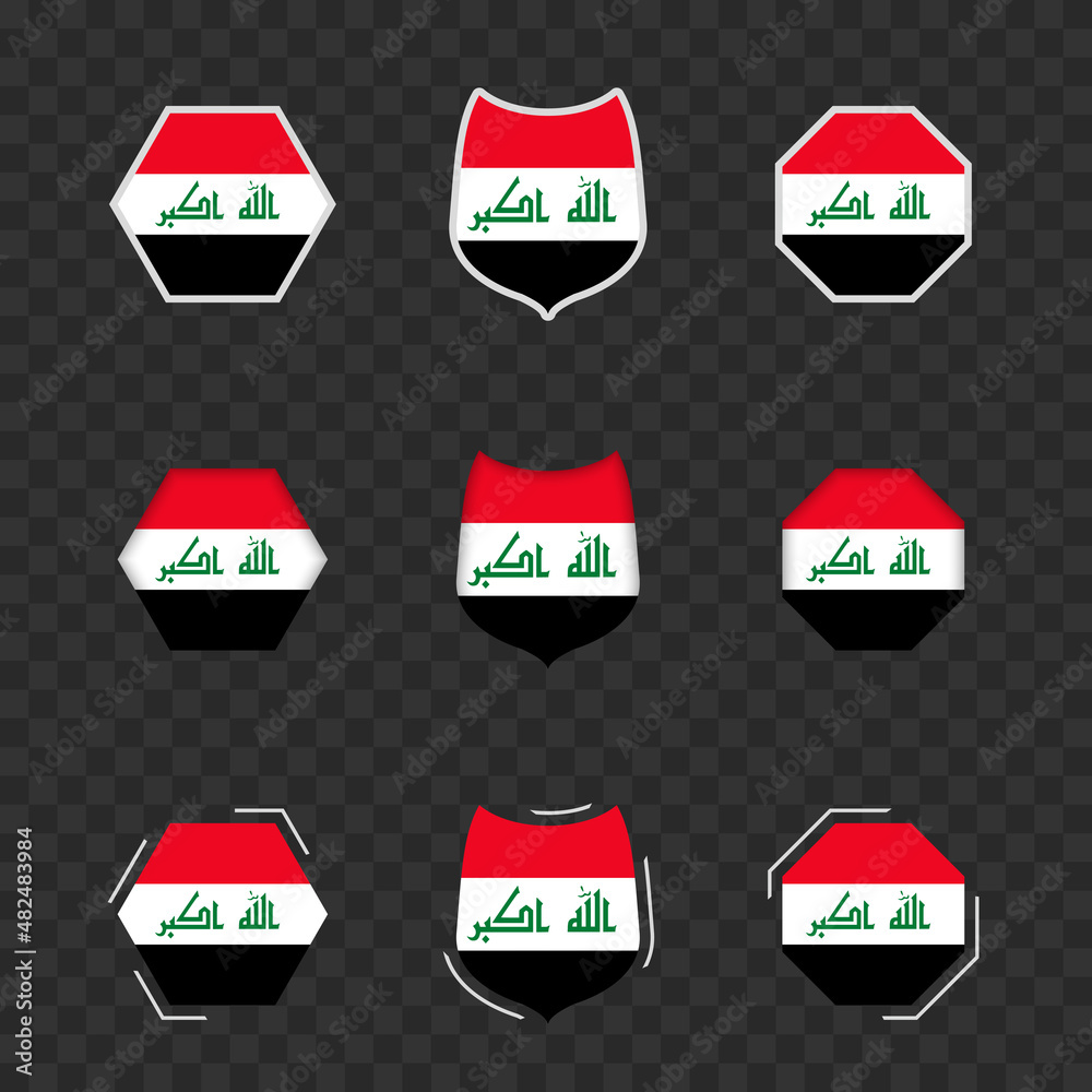 National symbols of Iraq on a dark transparent background, vector flags ...