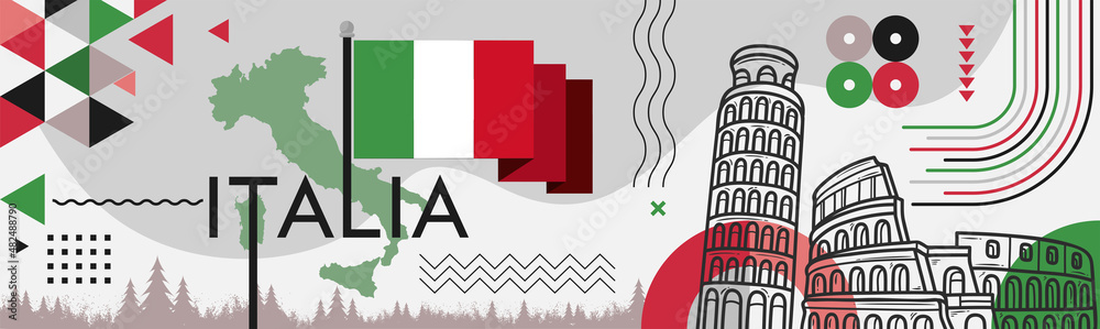Italia national day banner design. Italian flag and map theme with Rome ...