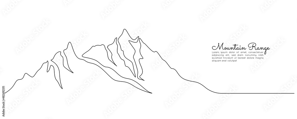 One continuous line drawing of mountain range landscape. Mounts with ...
