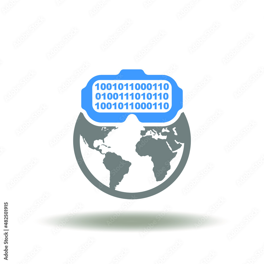 Vector illustration of earth planet with vr glasses. Icon of metaverse ...
