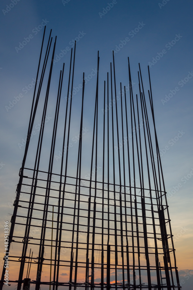 Steel reinforce in concrete column.Steel grid on the construction site ...