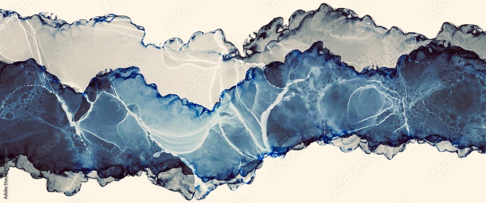 Monochrome alcohol ink background with blue accent, free white copy ...