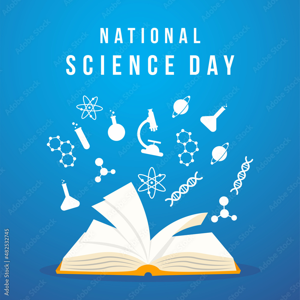 national science day illustration flat design style with book opened ...