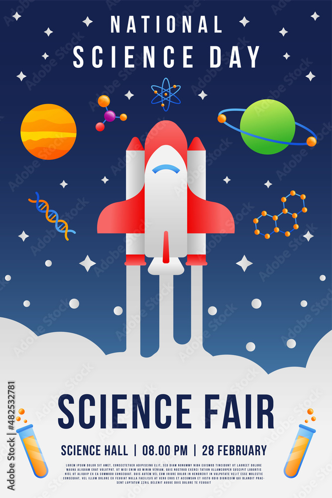gradient national science day vertical poster banner for science fair ...