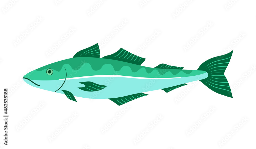 Pollock fish for cooking, logos, icons, pollock sea fish isolated on ...