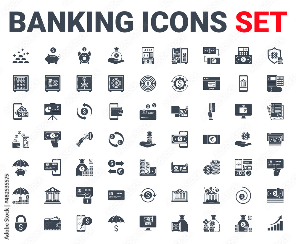 Set banking icons glyph. Icons for mobile concepts and web apps ...