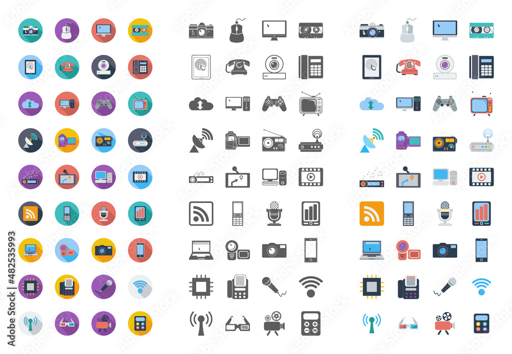 Devices icons set. Flat related different styles icons set for web and ...