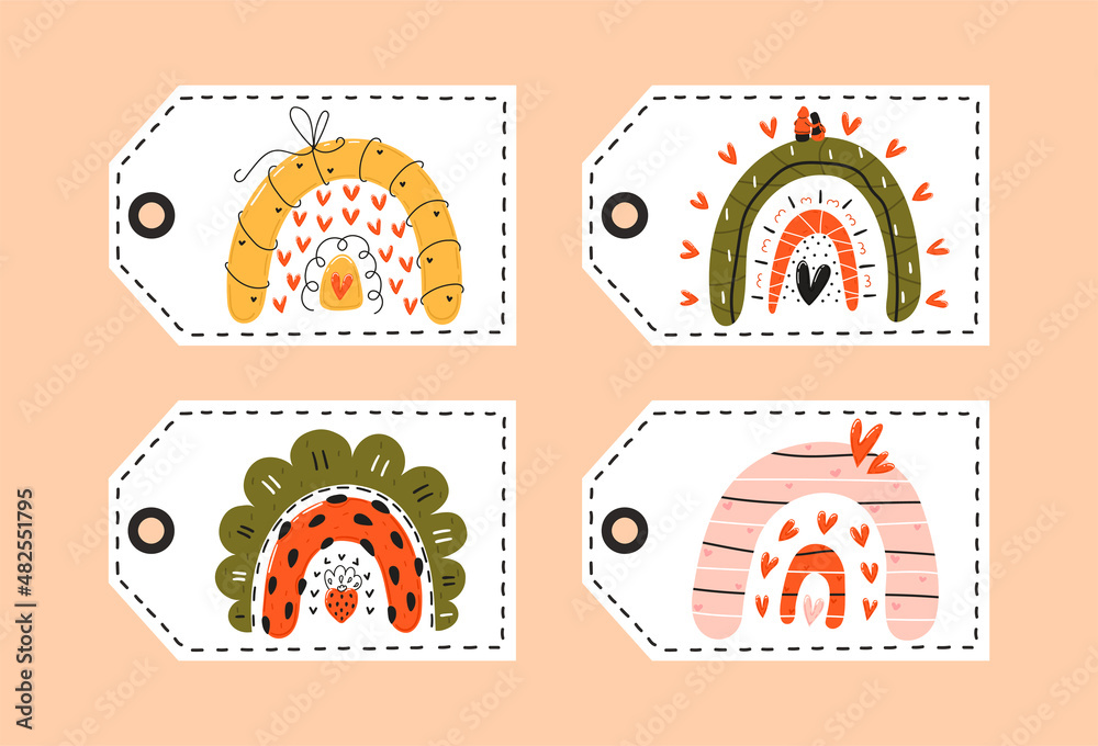 Cute gift tags. Set of gift tags with abstract rainbows for Valentine's ...