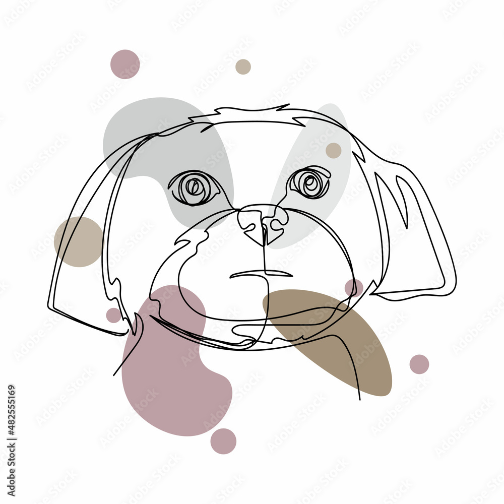Continuous one simple single abstract line drawing of maltese puppy dog ...