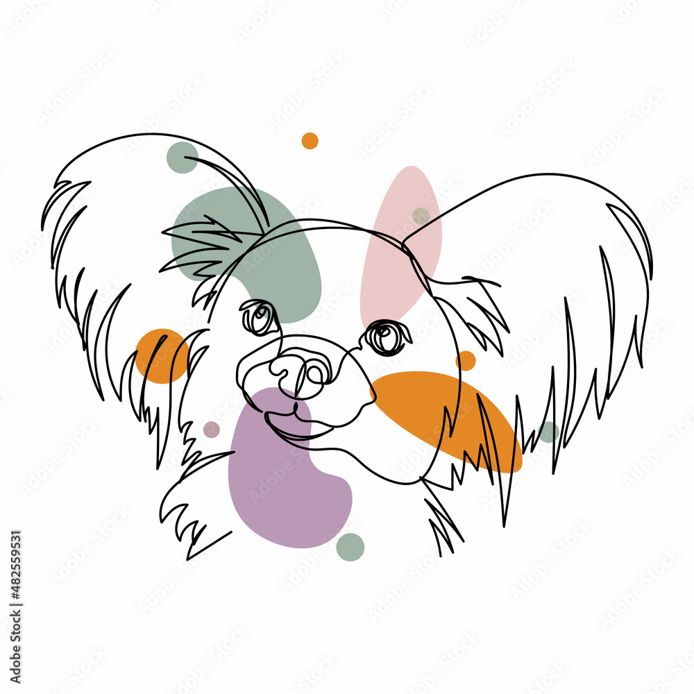 Continuous one simple single abstract line drawing of papillon dog ...