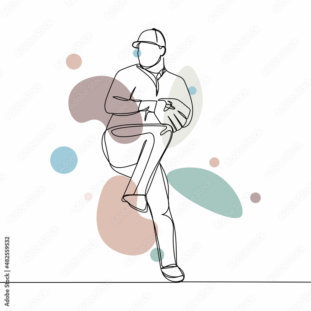 Continuous one simple single abstract line drawing of pitcher baseball ...