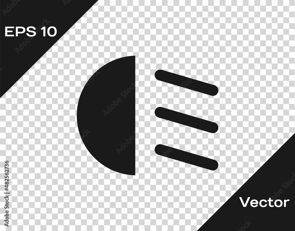 Black High beam icon isolated on transparent background. Car headlight ...