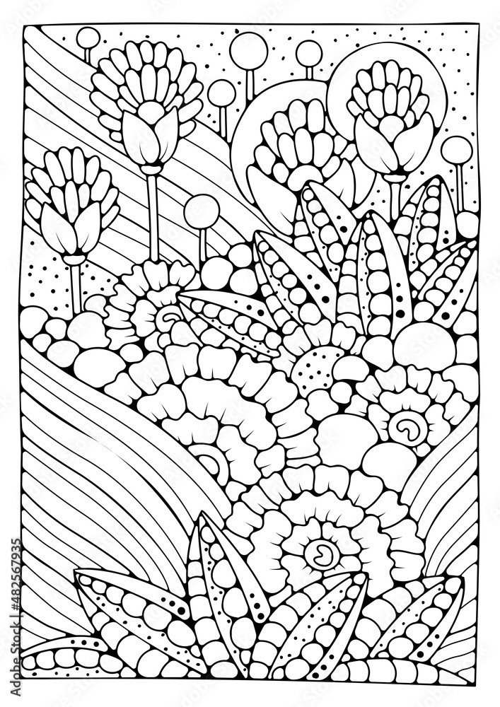 Vector illustration with abstract flowers for coloring. Art therapy for ...