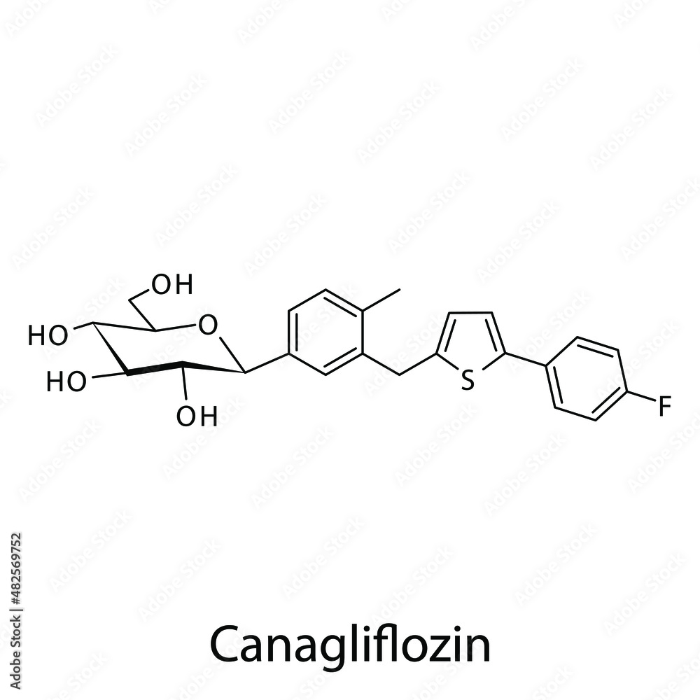 Canagliflozin molecular structure, flat skeletal chemical formula ...