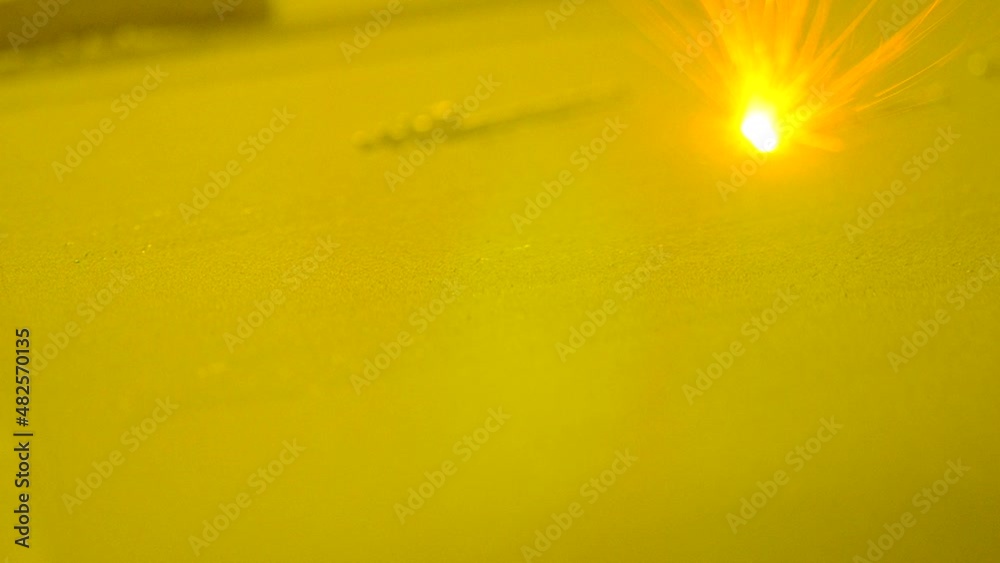 Working of 3D printer for metal inside close-up. Metal sintering under ...