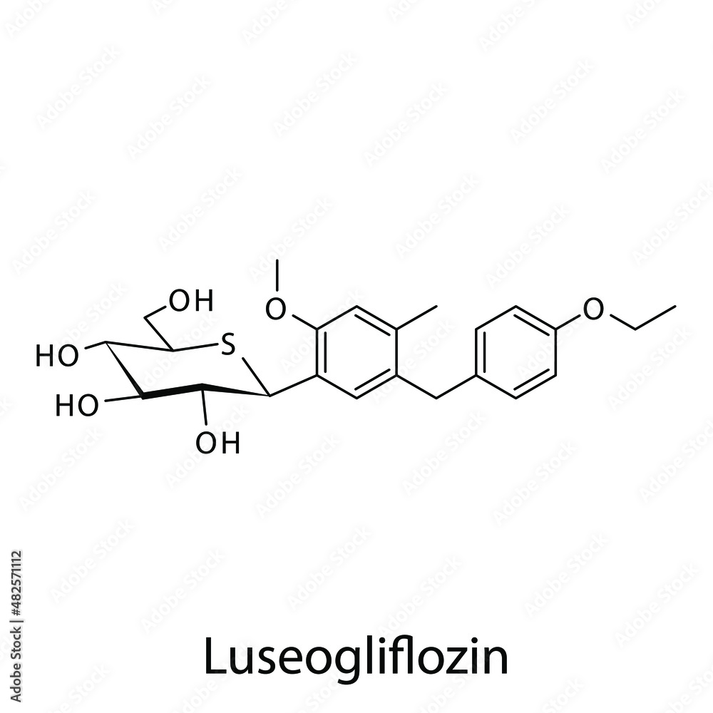 Luseogliflozin molecular structure, flat skeletal chemical formula ...