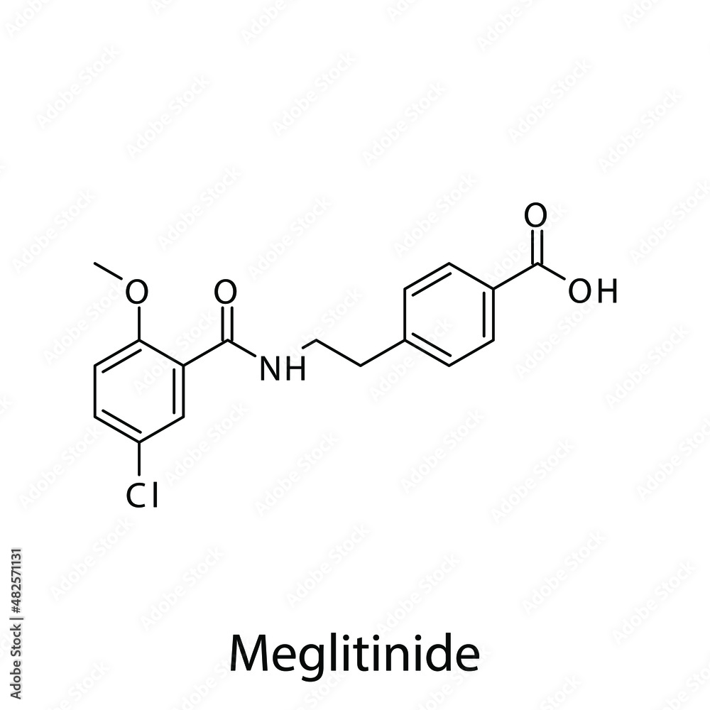 Vecteur Stock Meglitinide molecular structure, flat skeletal chemical ...