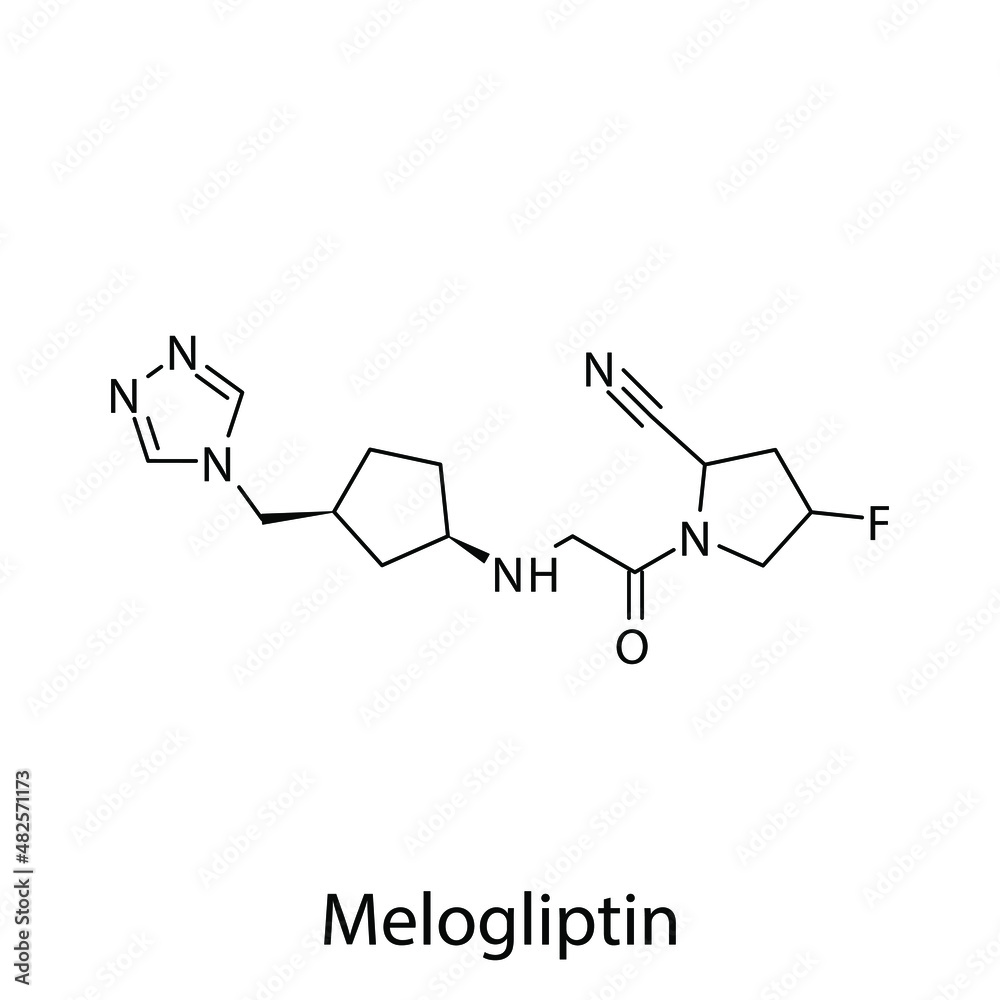 Melogliptin molecular structure, flat skeletal chemical formula. DPP4 ...
