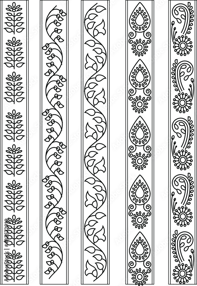 colorful kalamkari vector border design. Indian Traditional ...