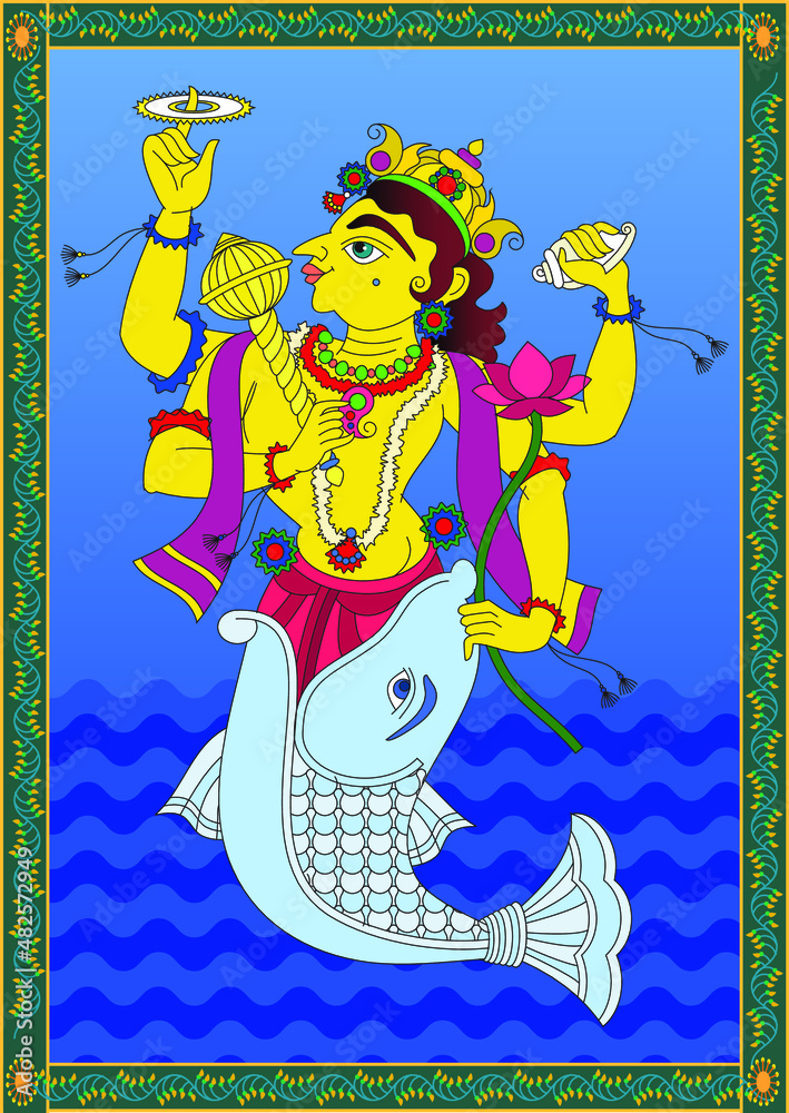 'Matsya' The ten incarnations of Lord Vishnu, 'Dashavtar' from Hindu ...