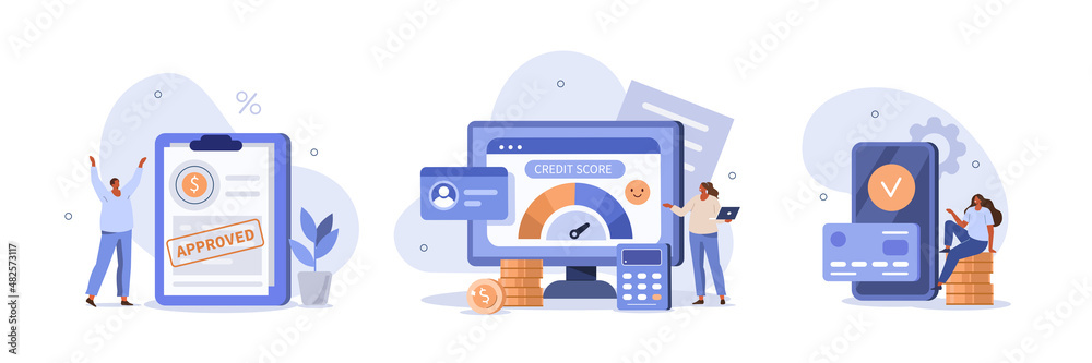 Credit approval illustration set. Characters with good credit score ...