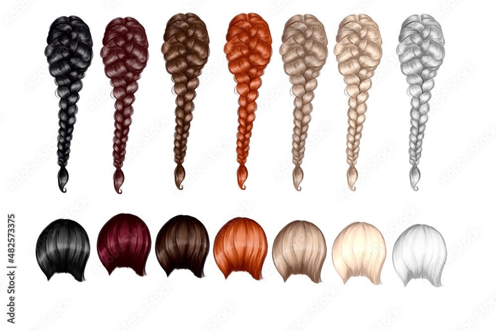 collection of wigs. hairstyles. girls Stock Illustration | Adobe Stock
