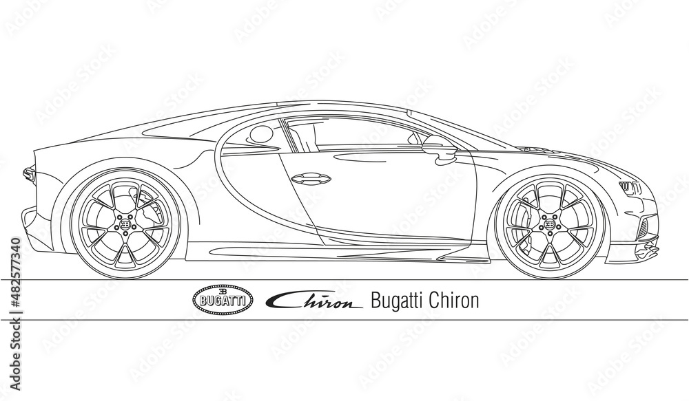 Grafika wektorowa Stock: France, year 2022, Bugatti Chiron super car ...