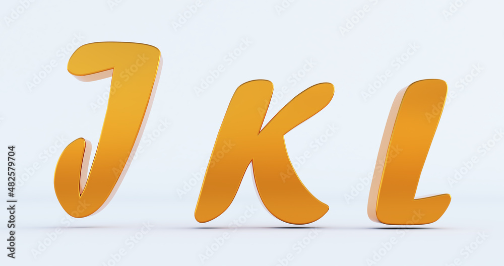 3D render of gold JKL Letters isolated on white background, Education ...