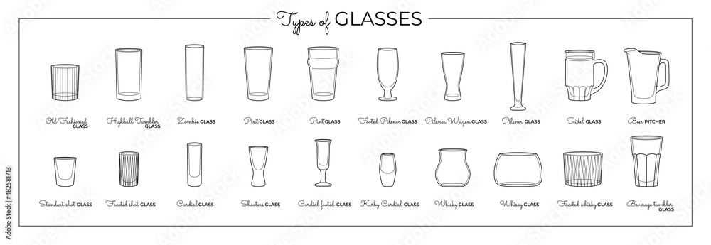 Vector line art set of alcohol glasses. Vector illustration Stock ...