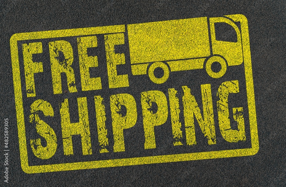 Yellow stamp illustration with a truck icon of free shipping sign on ...