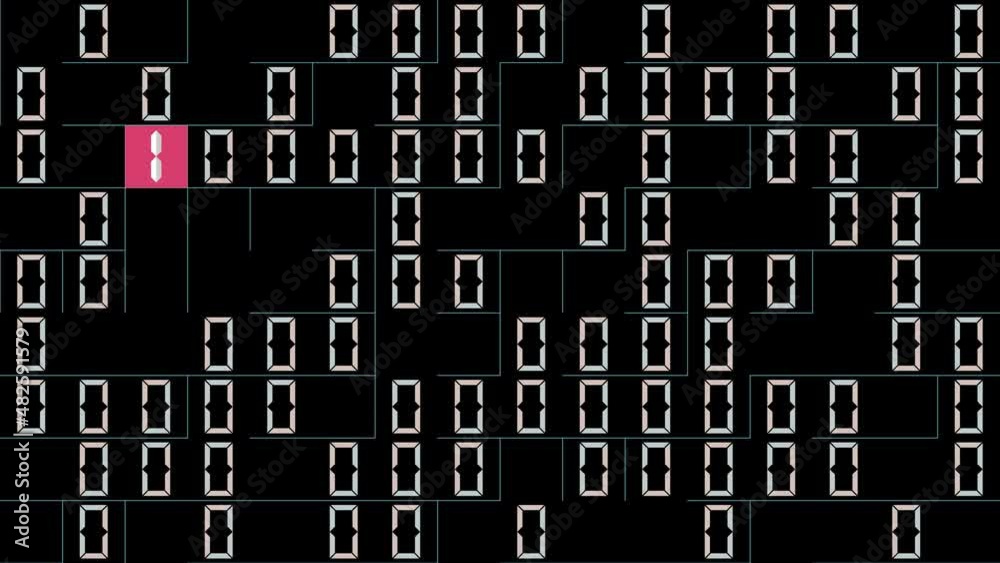 Animation of monitor screen with process of mining cryptocurrency and mining binary blocks ...