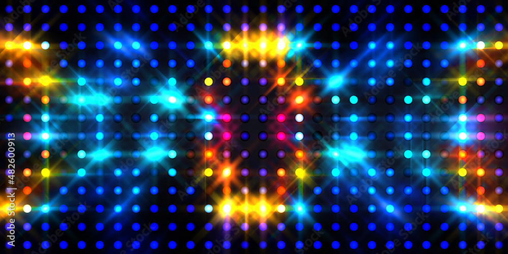 Shining lights party leds on black background. Digital illustration of ...