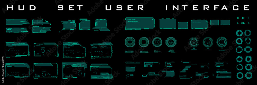 Big set futuristic green HUD elements Frames, dialogs, circles and ...