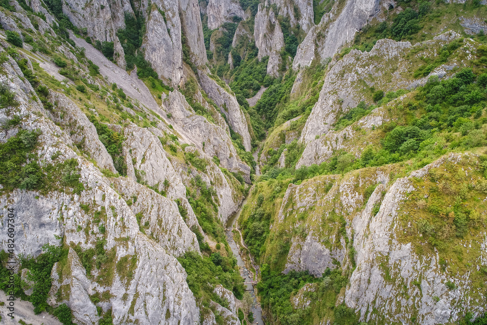 Aerial view over Turda Gorges - Cheile Turzii next to Cluj-Napoca in ...