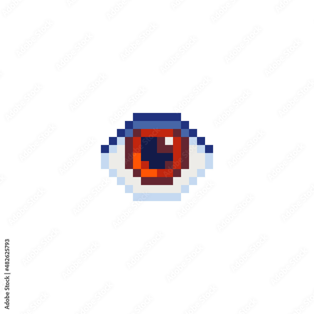 Brown Eye icon. Blue color. Pixel art style. Design application. 8-bit ...
