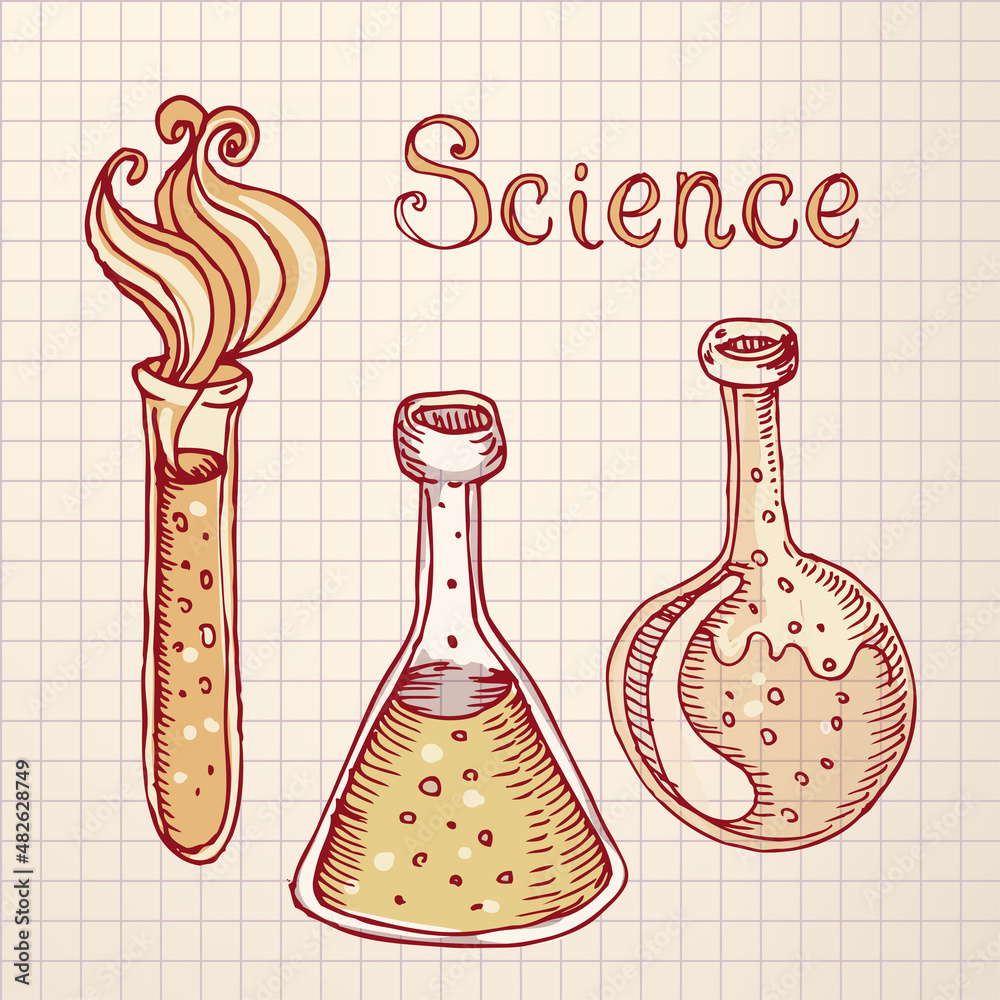 Back to school: Doodle style science laboratory beakers and test tubes ...